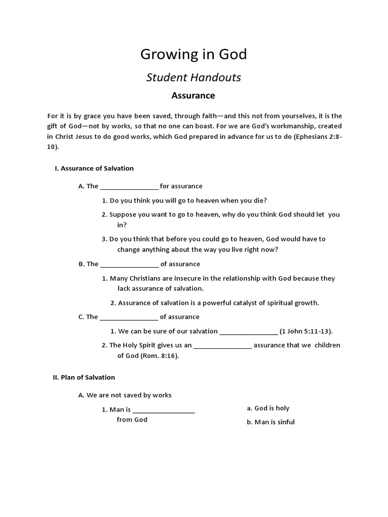 Growing in God (Students) | PDF | Assurance (Theology) | Grace In ...