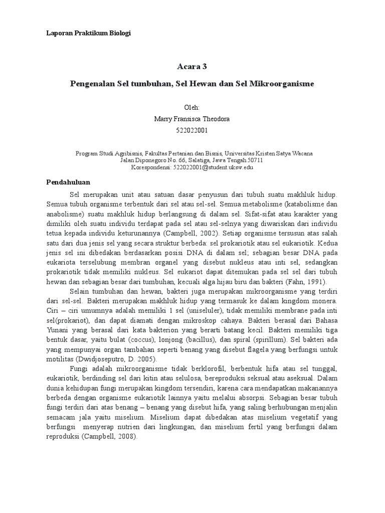 Pengenalan Sel Tumbuhan, Sel Hewan Dan Sel Mikroorganisme | PDF