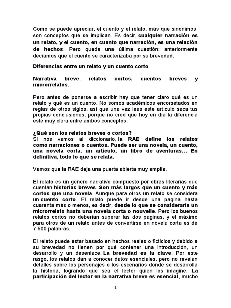 Diferencias entre cuento y relato corto | PDF | Cuentos | Narración