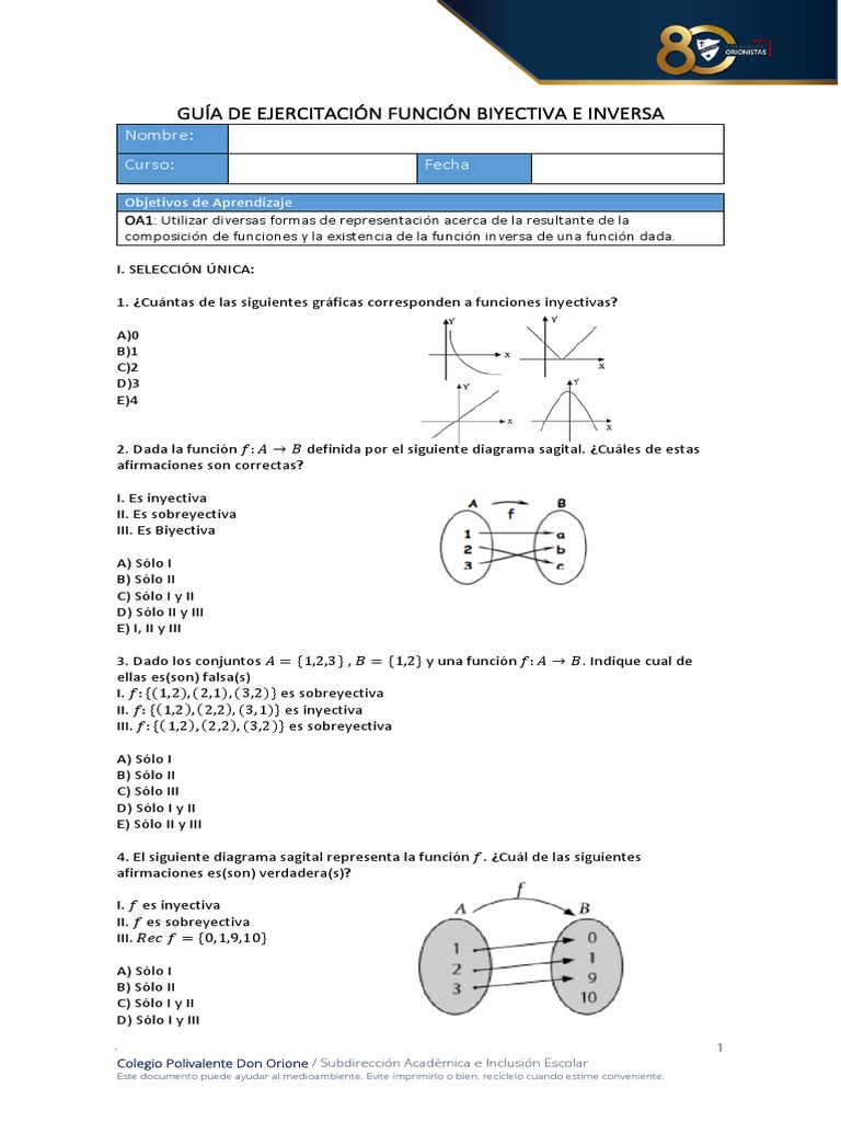 Guia Ejercitación Función Inversa | PDF