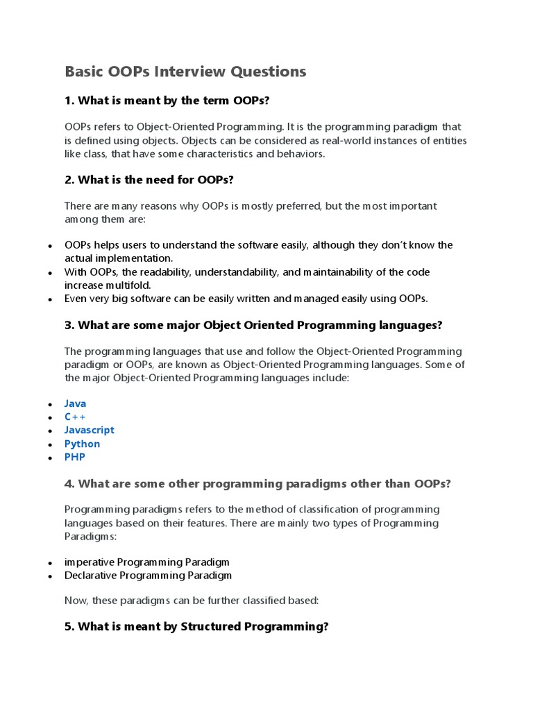 Basic Oops Interview Questions Pdf Inheritance Object Oriented Programming Method