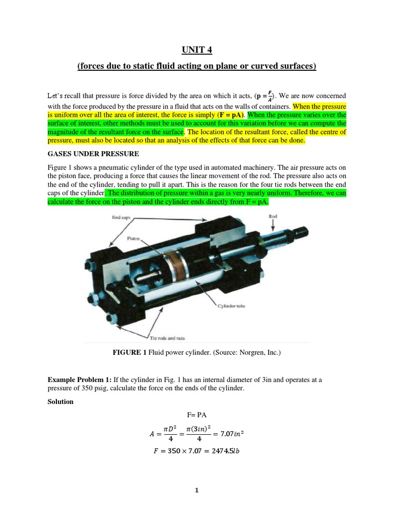 UNIT 4 (Force Due To Static Fluid Acting On A Plane or Curved Surfaces ...