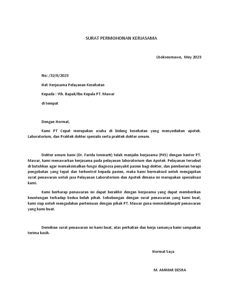 Surat Permohonan Kerjasama | PDF