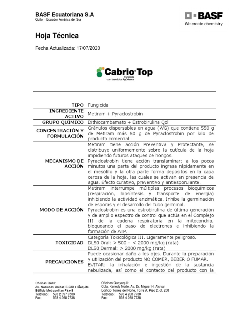 EC+-+Ficha+Técnica+-+Cabrio®+Top | PDF | Agua