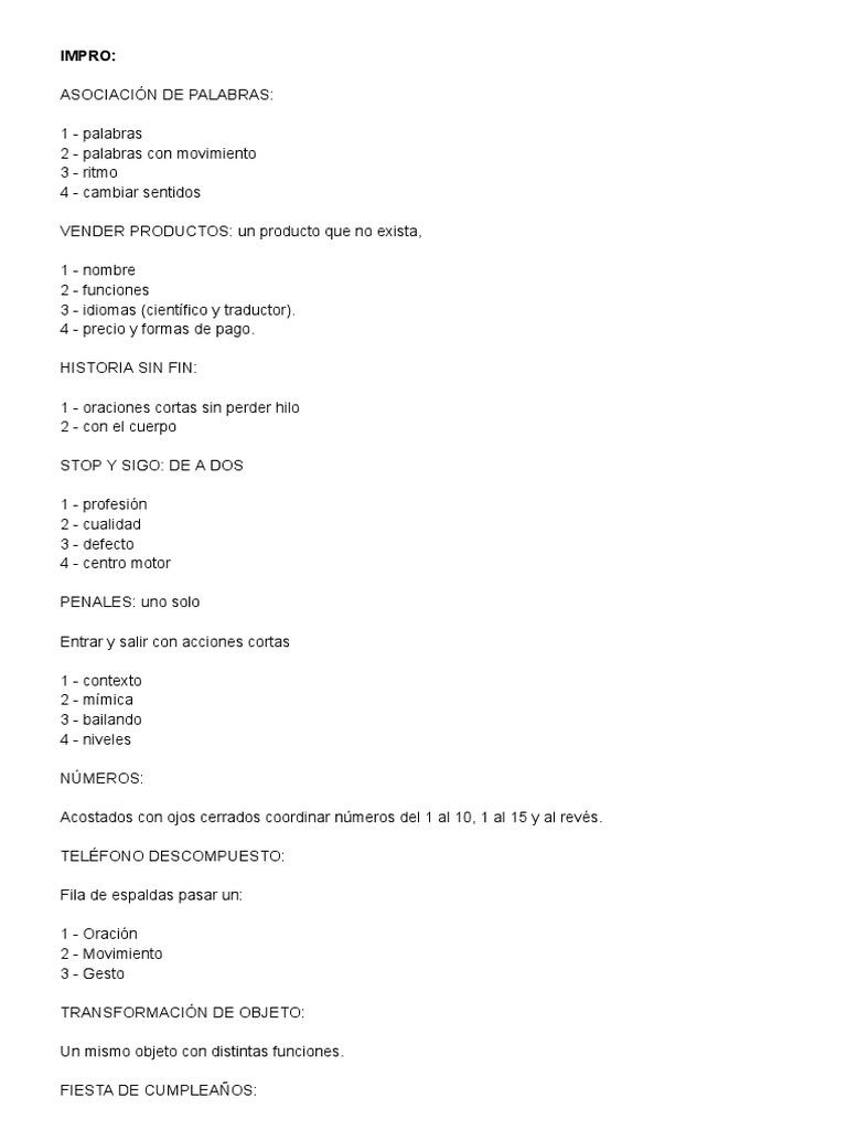 Impro - Ejercicios - Clases | PDF