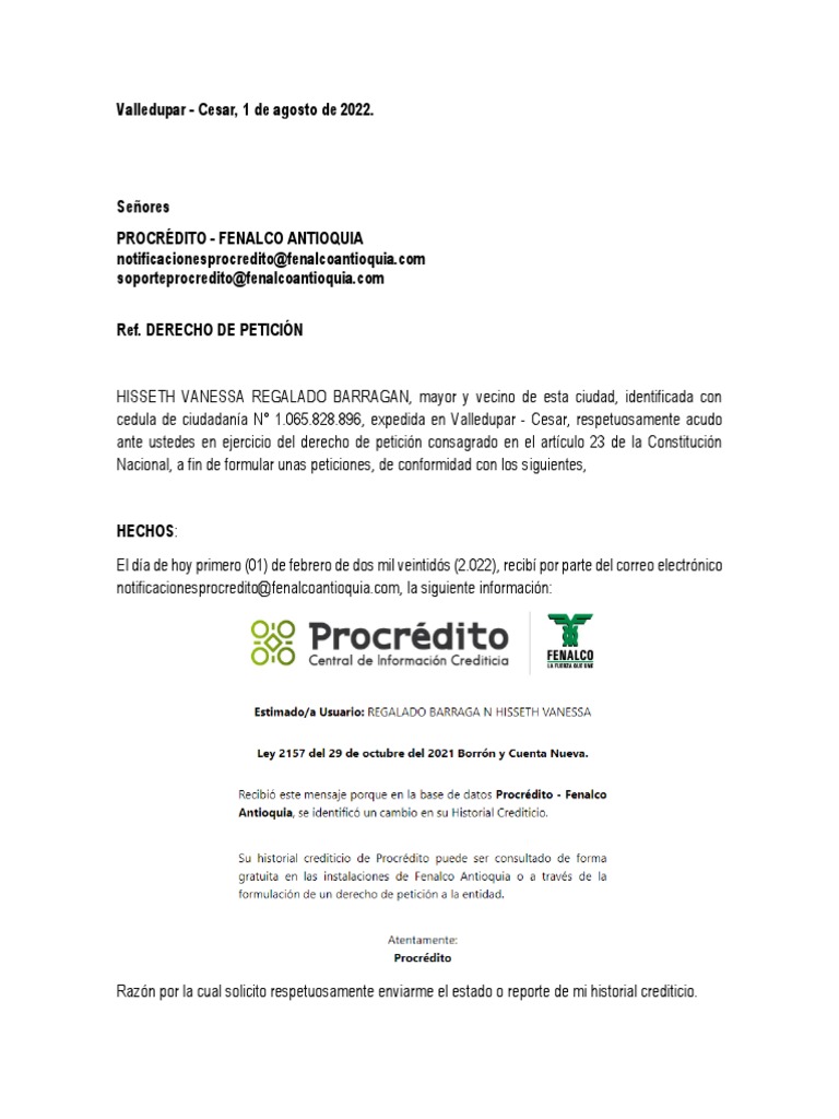 D. Peticion Procredito-Fenalco | PDF