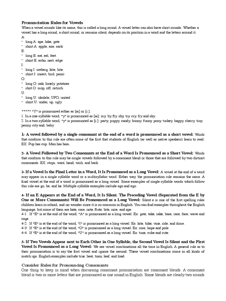 A1 ENG - Pronunciation rules | PDF | Vowel | Syllable