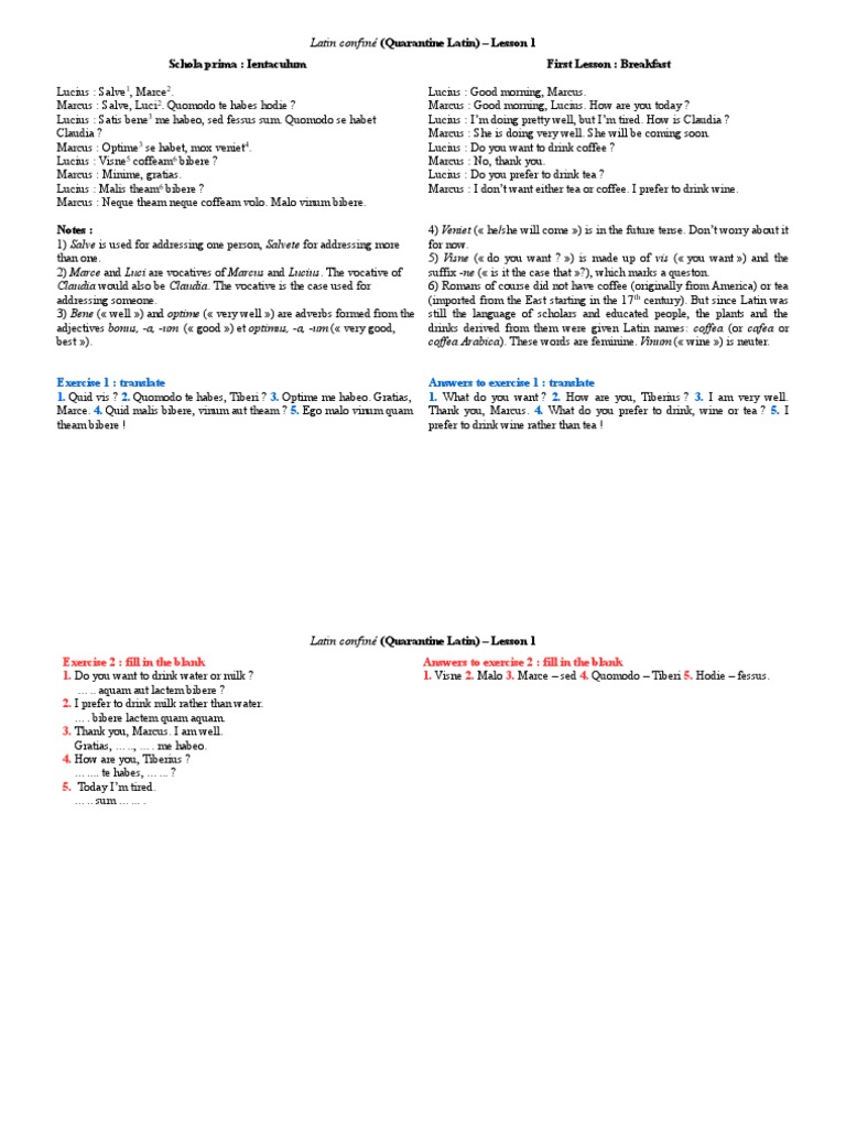 Quarantine Latin - Lesson 1 English | PDF | Wellness