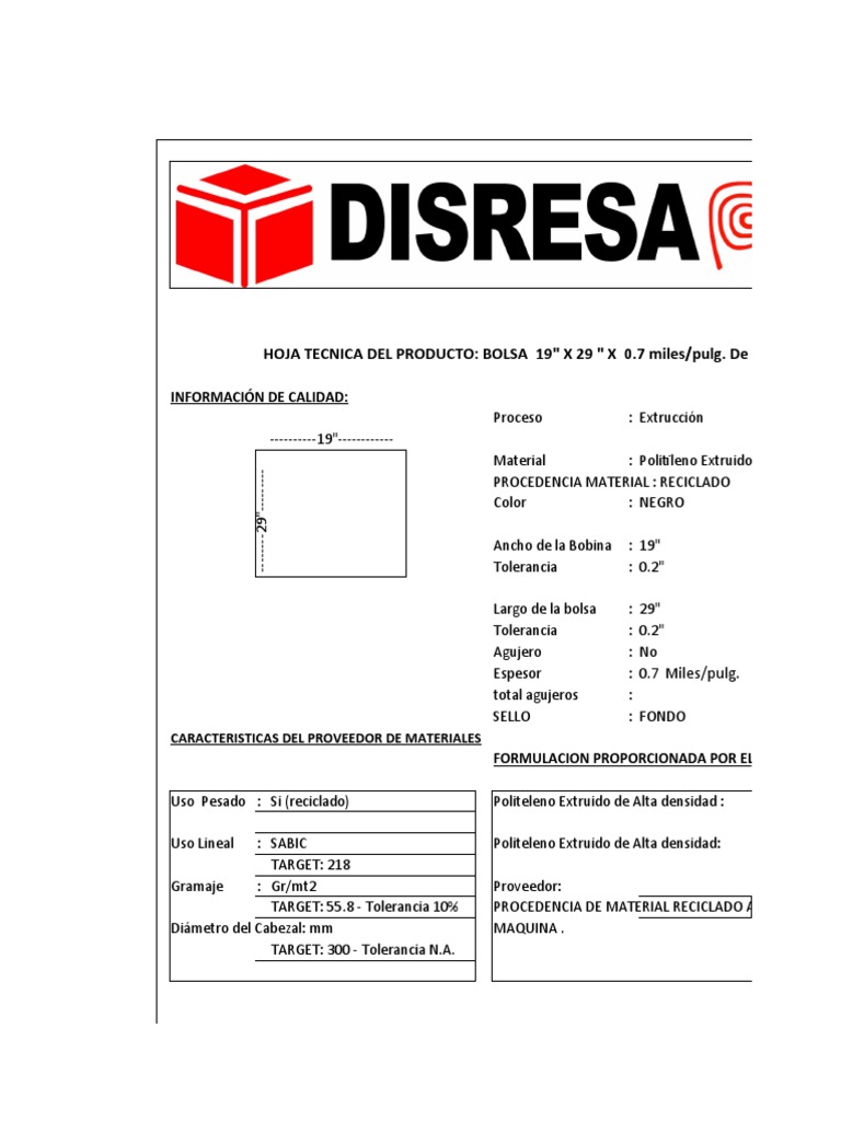 Ficha Diresa | PDF | Extrusión | Procesos industriales