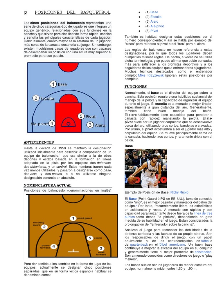 Posiciones Del Basquetbol | Descargar gratis PDF | Posiciones (deportes ...