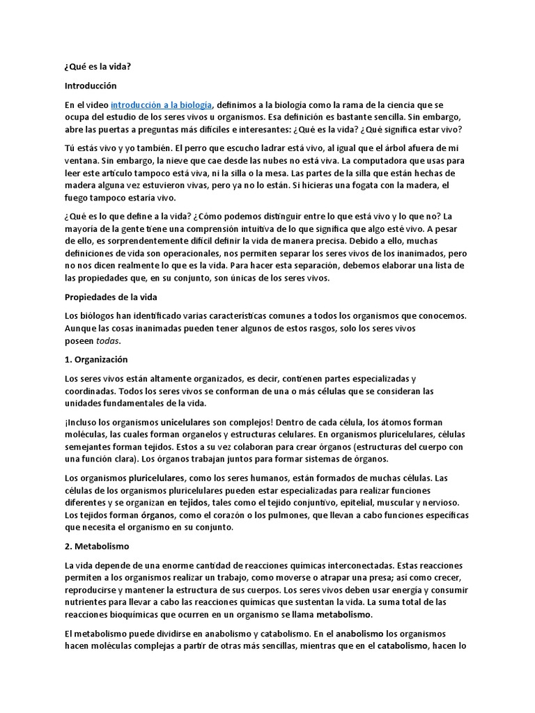 Definición y propiedades de la vida | PDF | Organismos | Vida