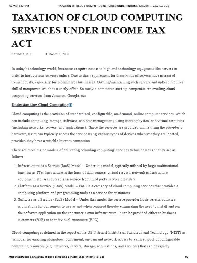 Taxation of Cloud Computing Services Under Income Tax Act | PDF | Computers