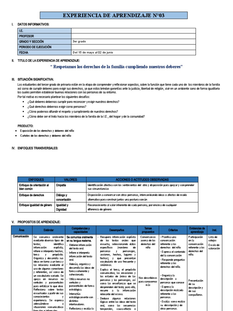 3° - Grado - Experiencia - de - Aprendizaje - N°03 Samanto | PDF | Multiplicación | División ...