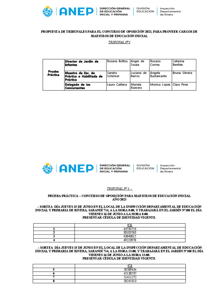 Prueba Práctica Ed. Inicial (Tribunal 1) | PDF