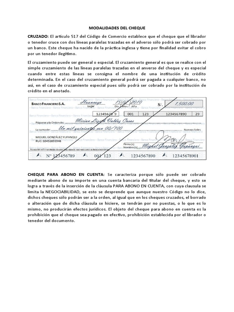 Modalidades Del Cheque | PDF | Cheque | Bancos