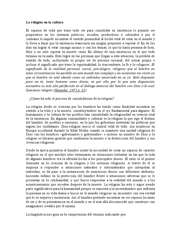 La religión y su impacto cultural | PDF | Existencia | Dios