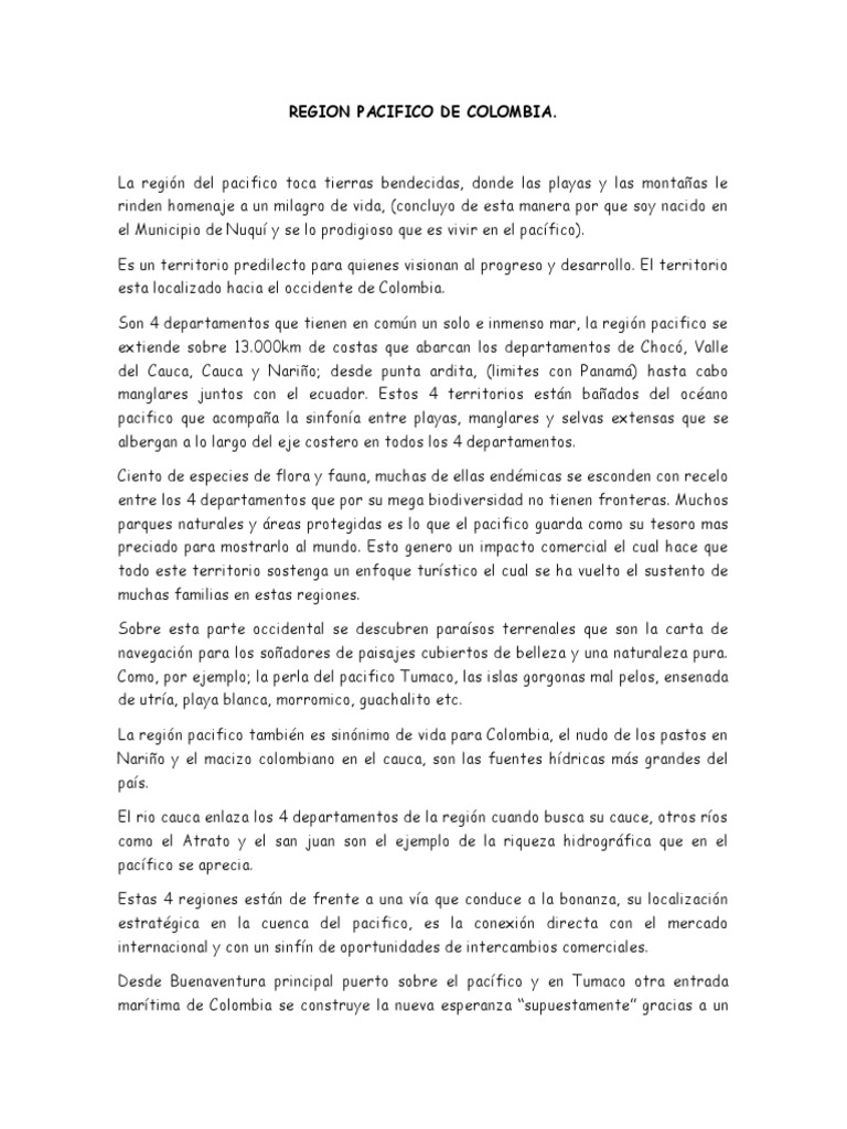 Region Del Pacifico. | PDF | Colombia | océano Pacífico