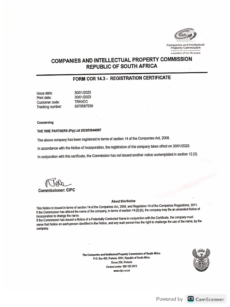 The Vine Partners Cipc Registration Documents | PDF