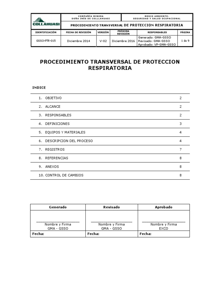 GSSO-PTR-015 Programa de Proteccion Respiratoria CMDIC (Final) | PDF ...
