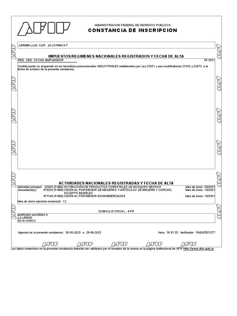 Formulario de Impresión de Constancia de Inscripción | PDF