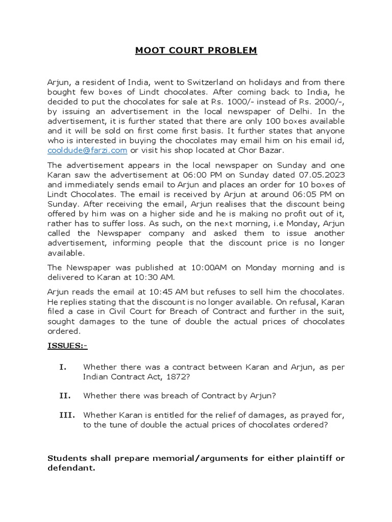 Moot Court Problem: Issues:-I | PDF