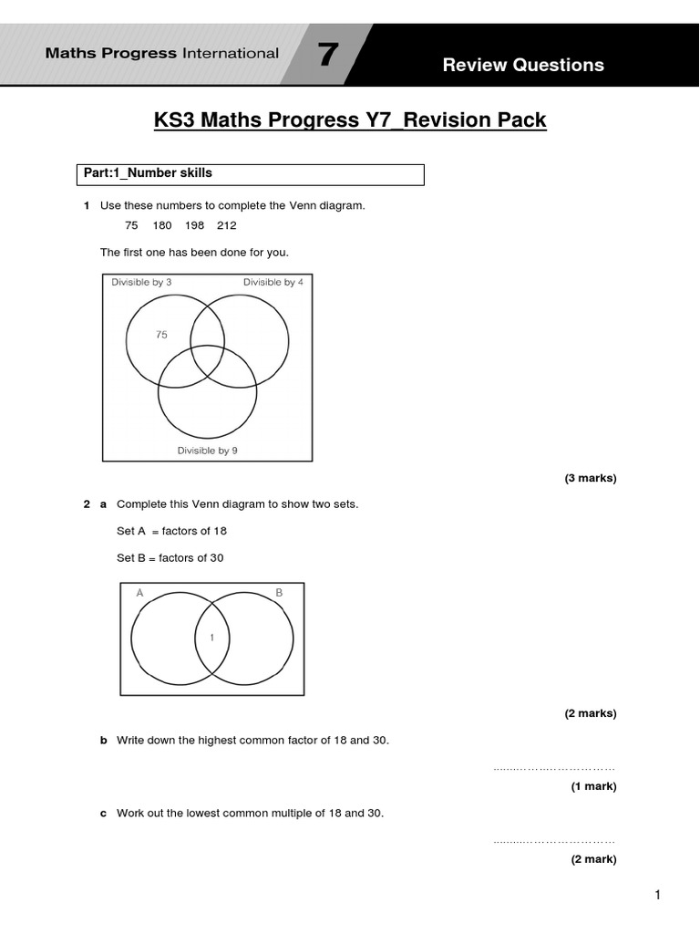 KS3 Maths Progress Y7 - Revision Pack | PDF | Mathematics | Elementary ...