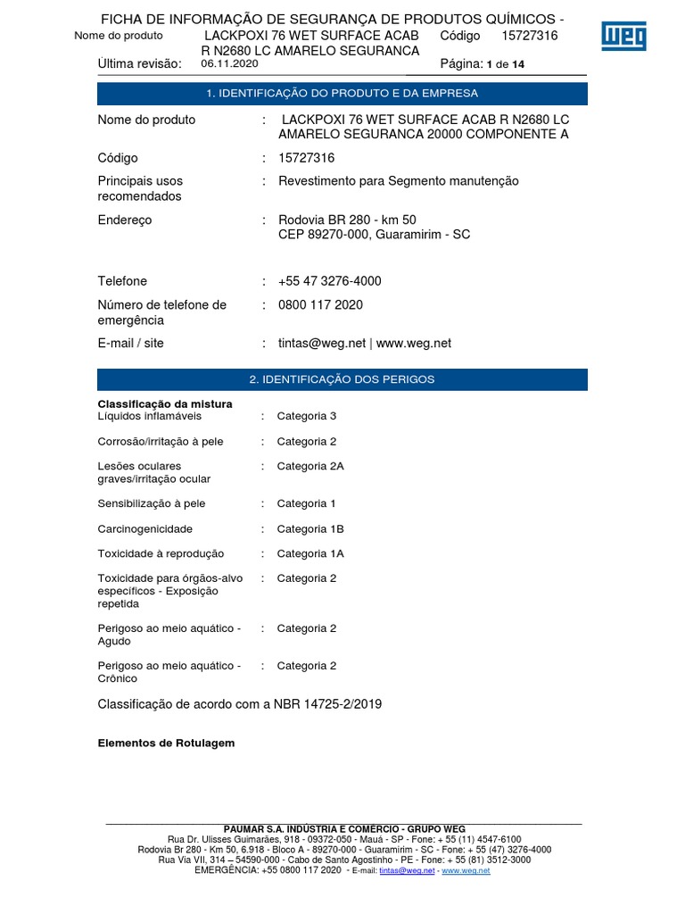 Fispq Weg N-2680 Amarelo Segurança | PDF | Combustão | Embalagem e ...