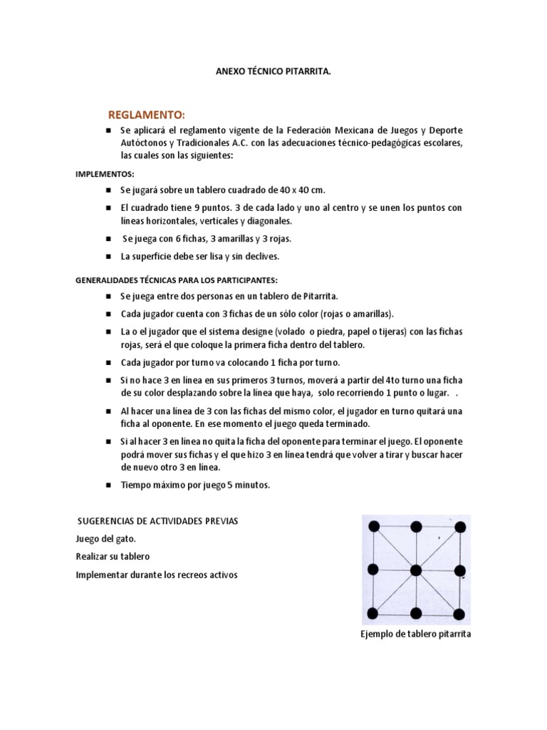 Anexo Técnico Pitarrita y Peteca-1 | PDF | Deportes | Entretenimiento