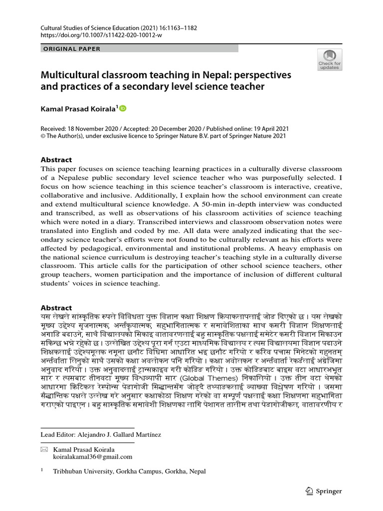 2021 - Koirala K.P. - Multicultural Classroom Teaching in Nepal - Perspectives and Practices of ...