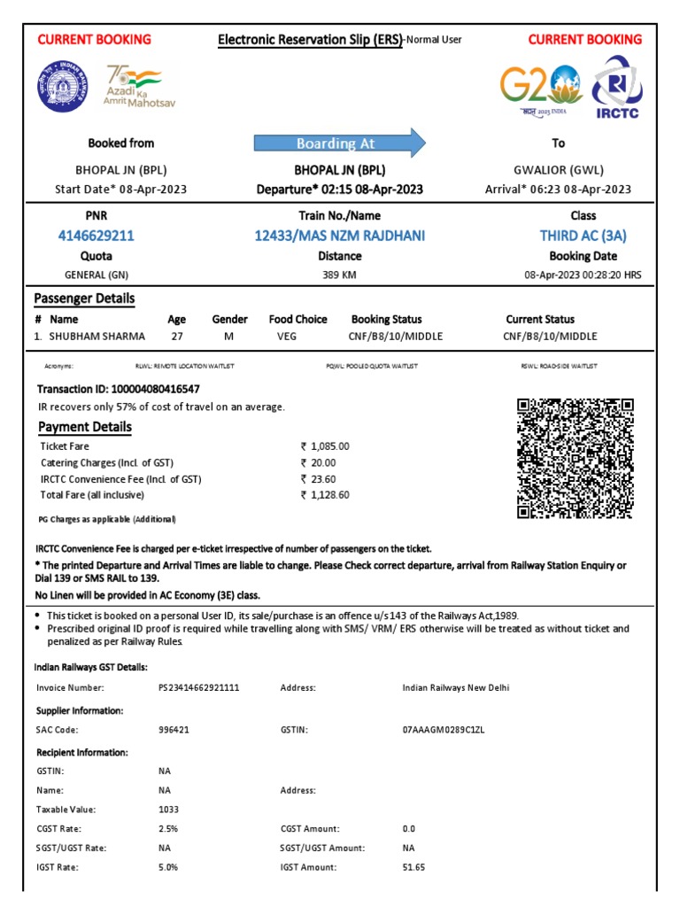 12433/mas NZM Rajdhani Third Ac (3A) | PDF | Identity Document