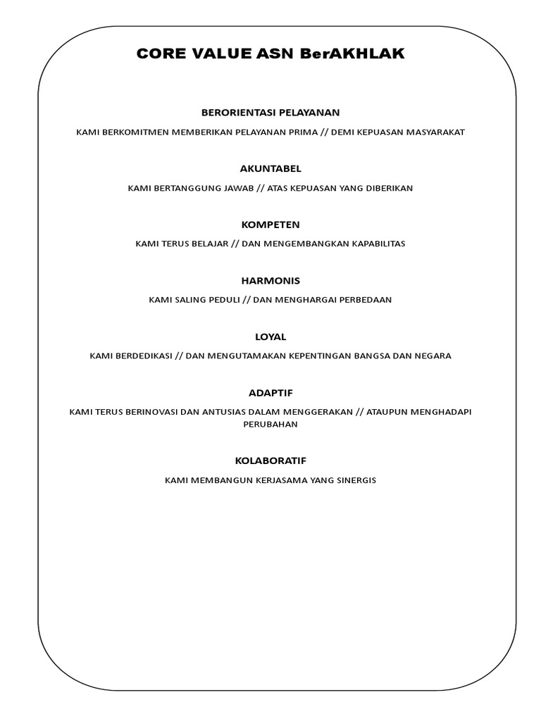 Core Value Asn Berakhlak | PDF
