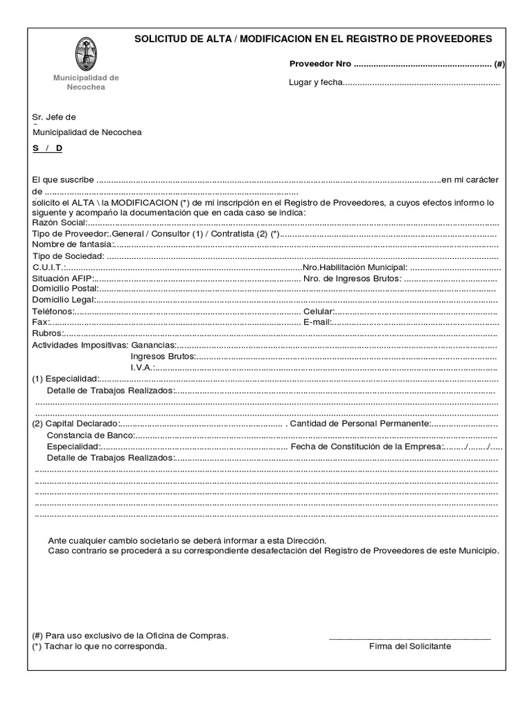 Proveedores - MN - 1 - Formulario Alta en Registro | PDF