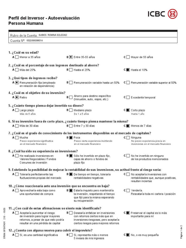 Perfil Del Inversor - Autoevaluaci N | PDF | Bancos | Inversiones
