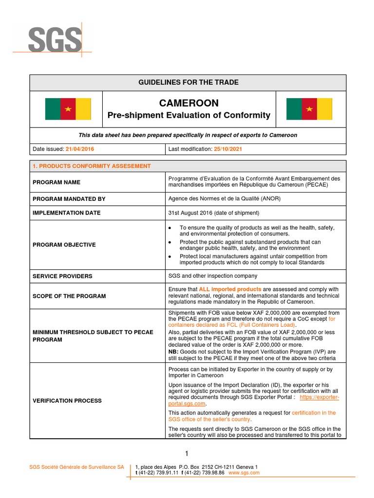 SGS GIS PCA Cameroun Datasheet EN 21 v18 | PDF | Offal | Tuna