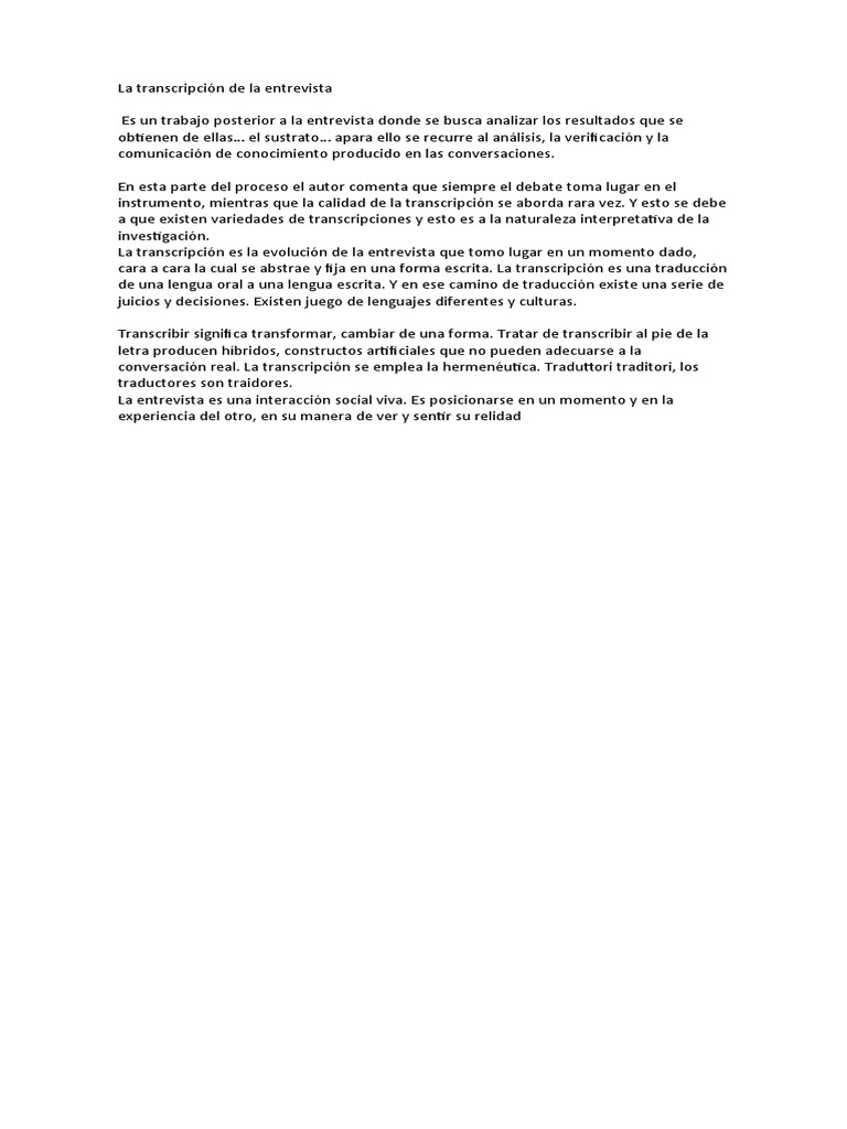 La Transcripción de La Entrevista | PDF