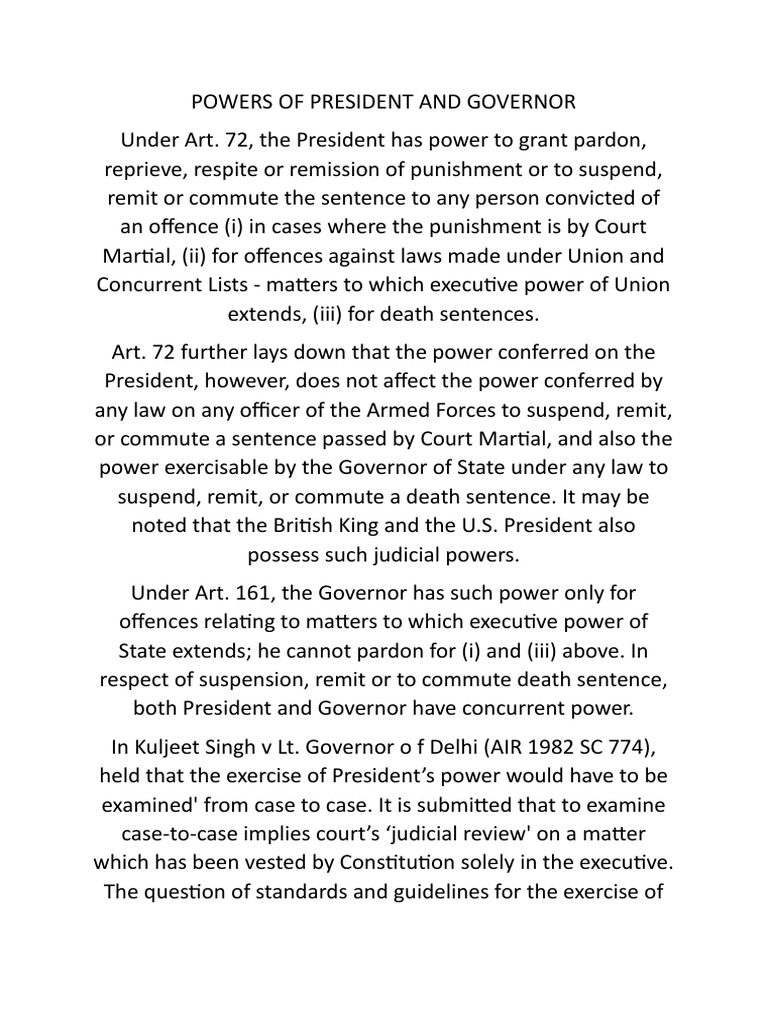 Powers of President and Governor | PDF | Pardon | Public Law