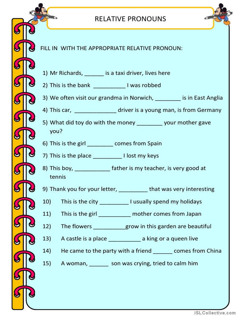 Relative Pronouns Fill-in Exercise | PDF