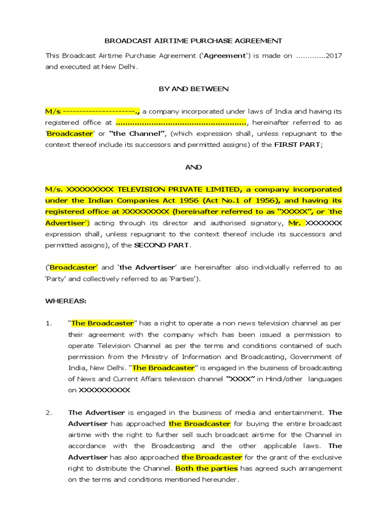 Draft - Time Slot Agreement | PDF