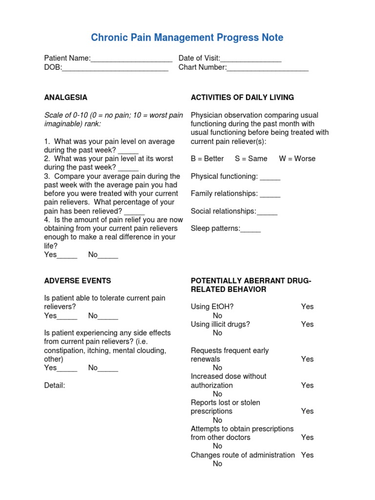 Chronic Pain Management Progress Note | PDF | Pain | Pain Management