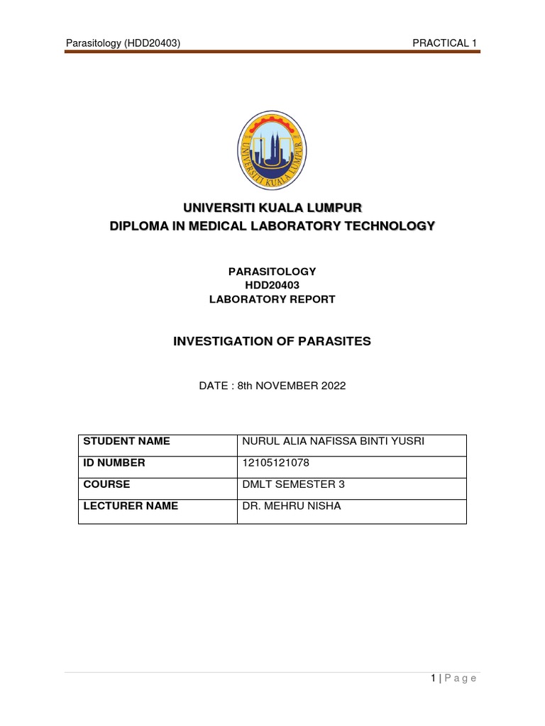 Parasitology Laboratory Report: Investigation of Parasites | PDF ...