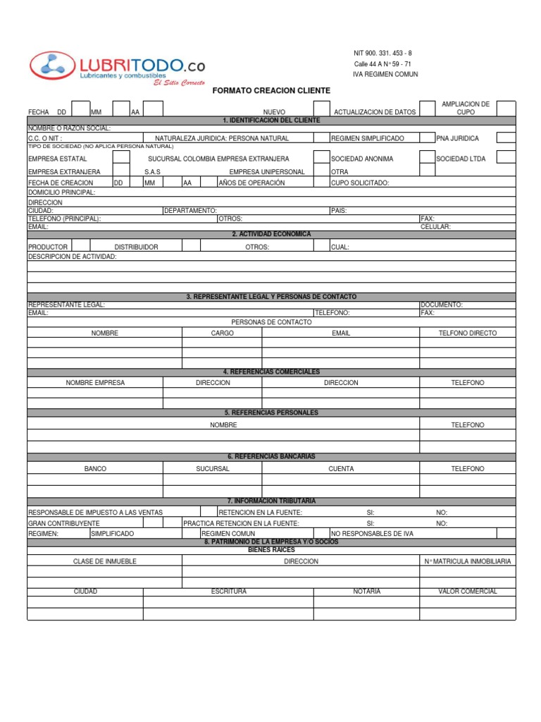 Formato Creacion Cliente | PDF