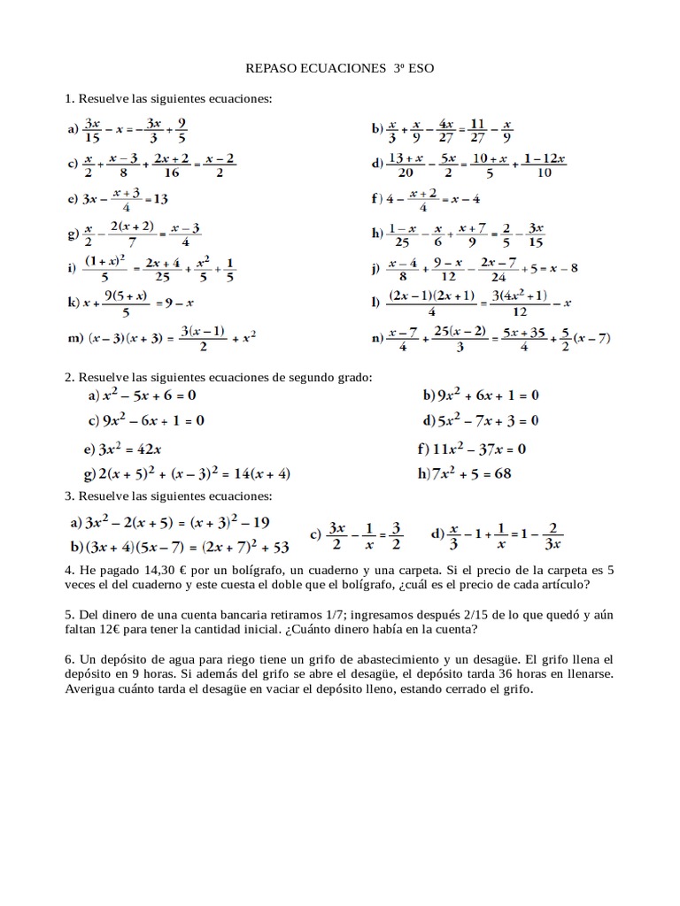 Repaso Ecuaciones 3º Eso | PDF