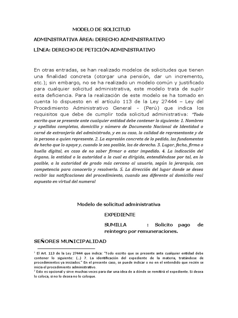 Modelo de Solicitud Administrativa | PDF | Política | Derecho