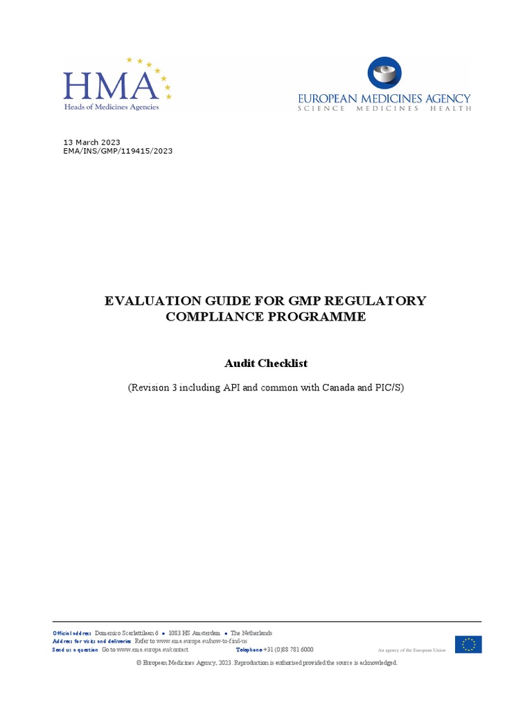 Evaluation Guide For GMP Regulatory Compliance Programme | PDF ...