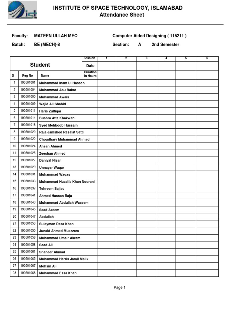 STD Att Sheet | PDF