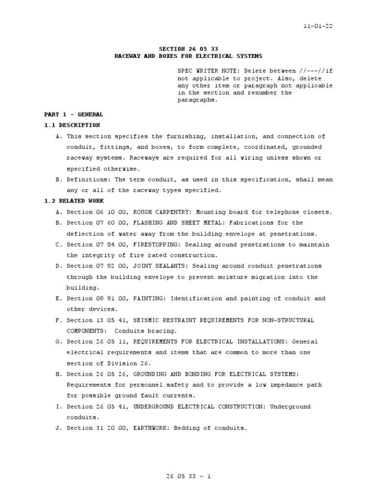 SECTION 26 05 33 Raceway and Boxes For Electrical Systems | PDF | Building Materials | Materials