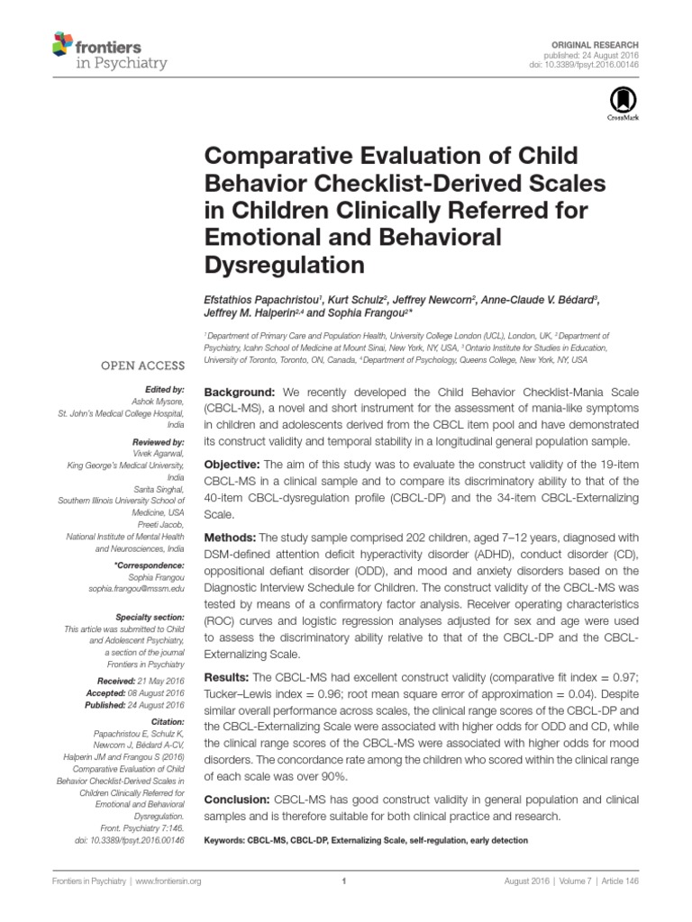 CBCL-1-Comparative Evaluation of Child Behavior Checklist-Derived Scales in Children Clinically ...