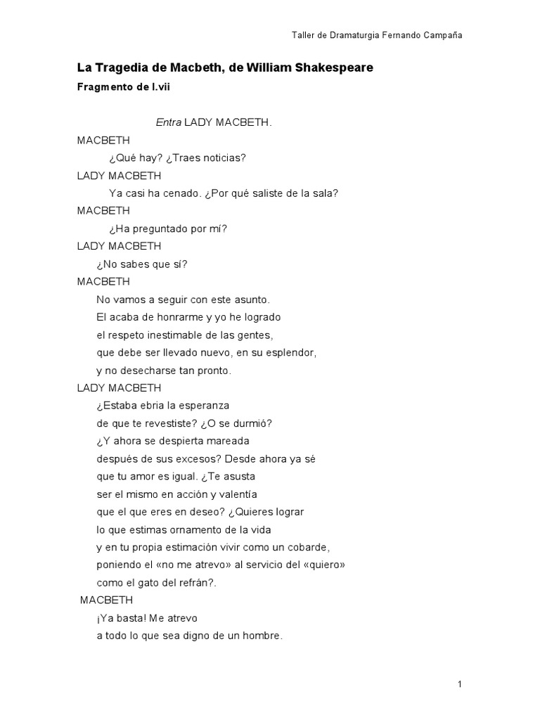 Macbeth: Diálogo de Lady Macbeth | PDF