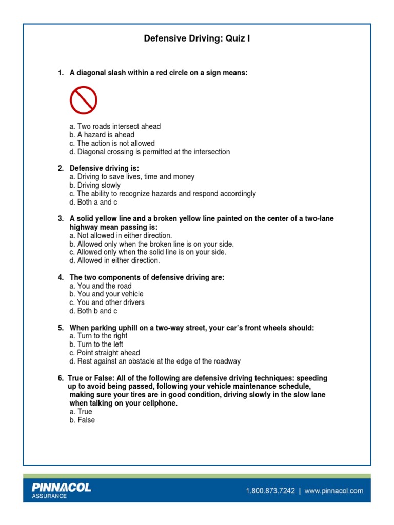 Defensive Driving: Quiz I | PDF | Intersection (Road) | Road