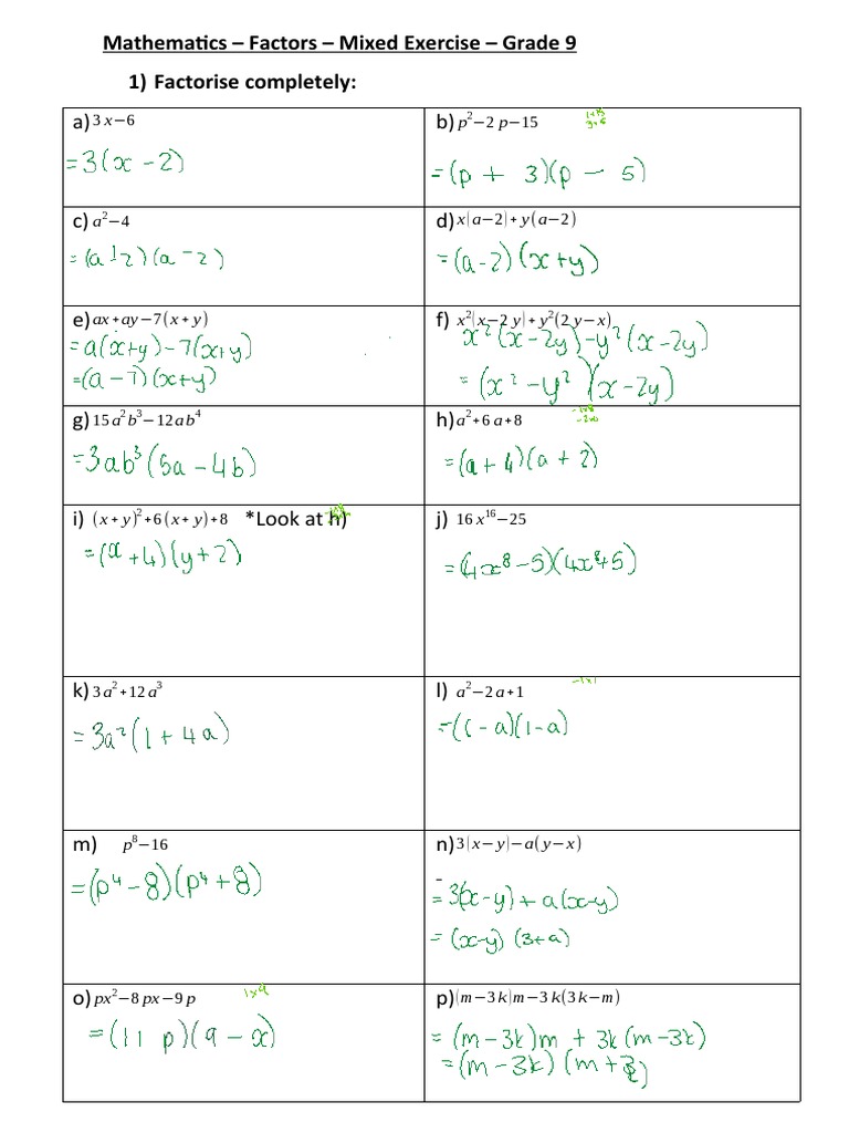 Factors Mixed Past Paper Worksheet | PDF